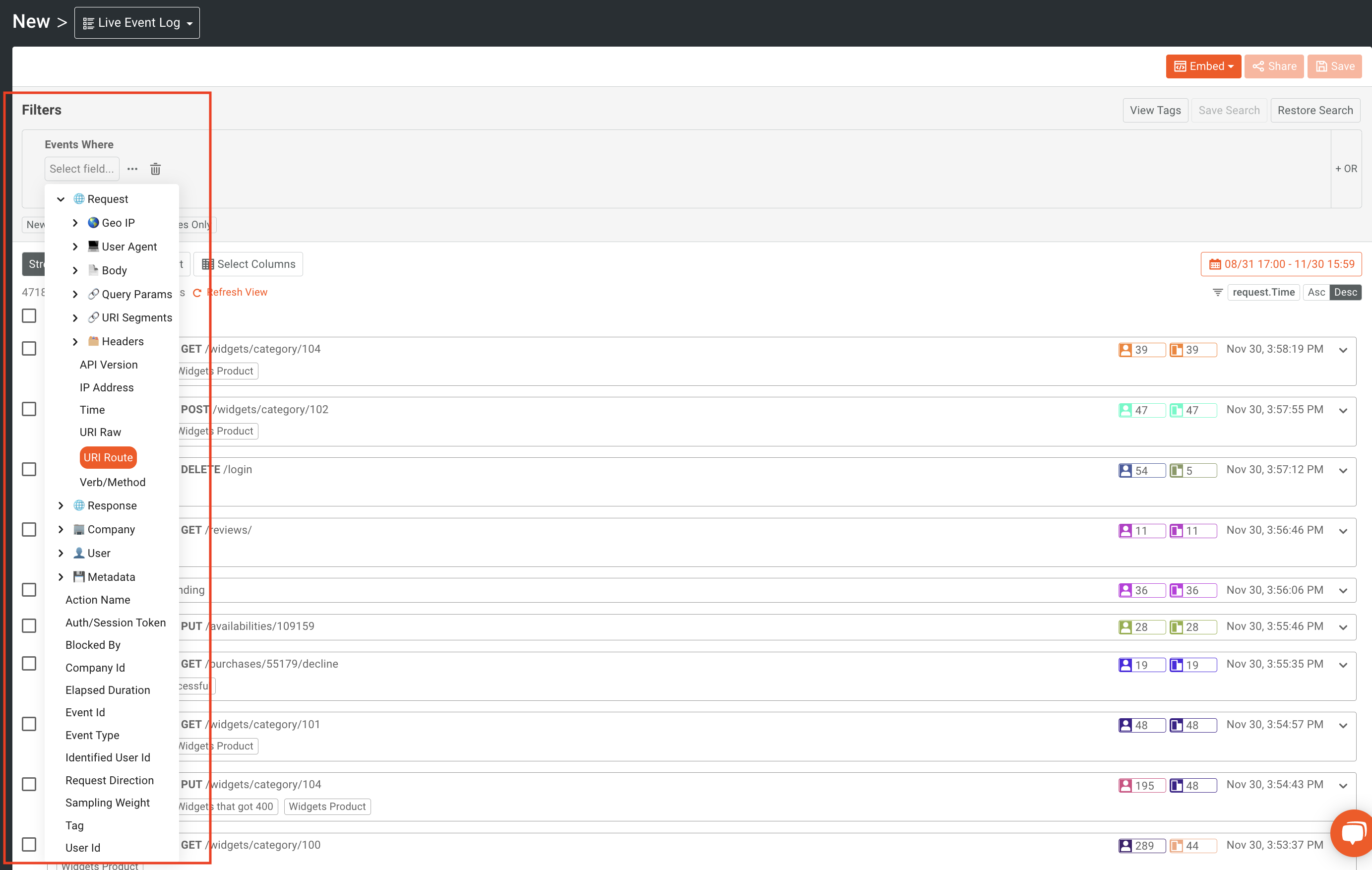 Using Moesifs Live Event Log To Filter And Inspect Api Calls And Events Moesif Blog
