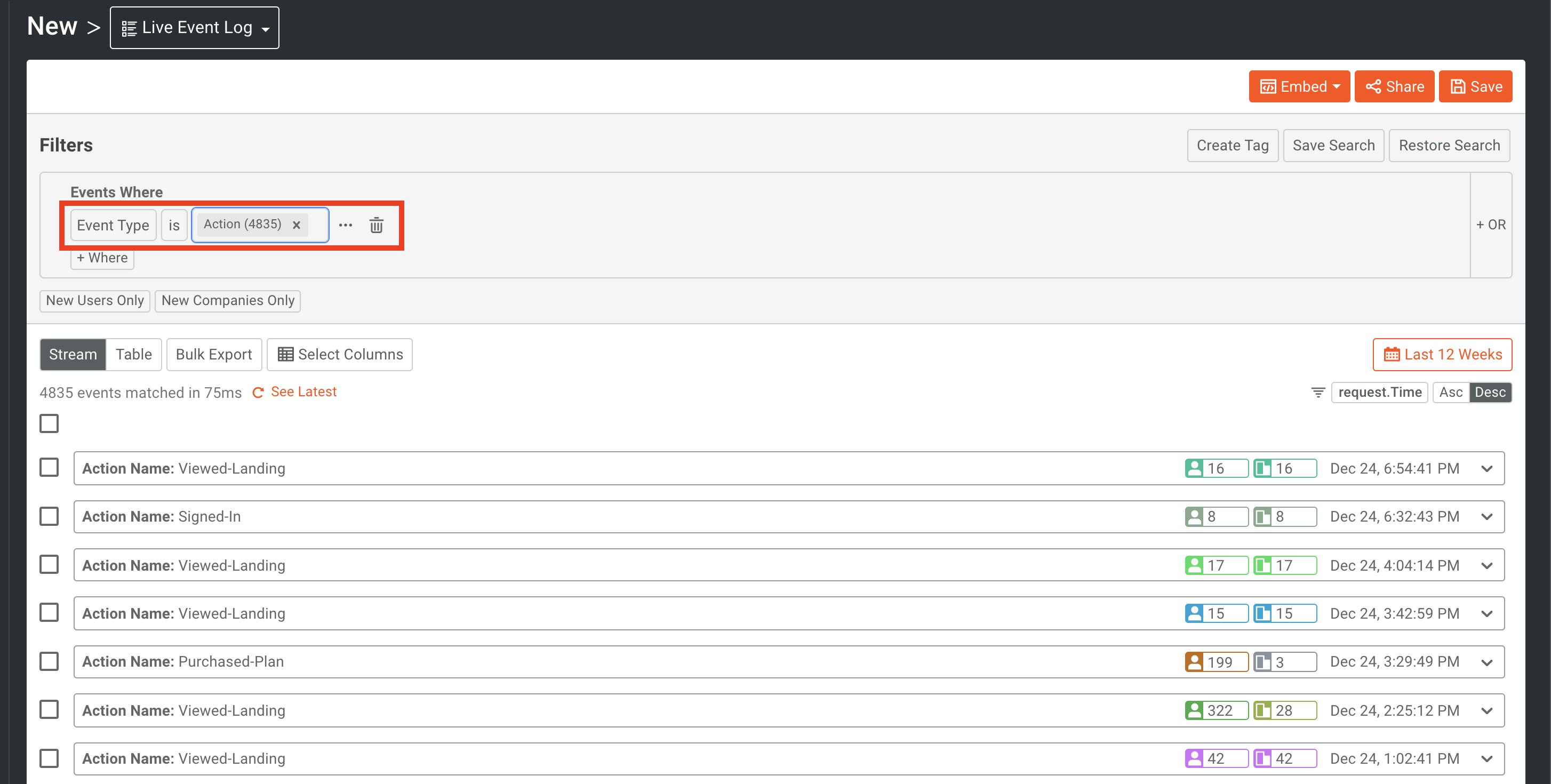 Live Event Log | Moesif Docs