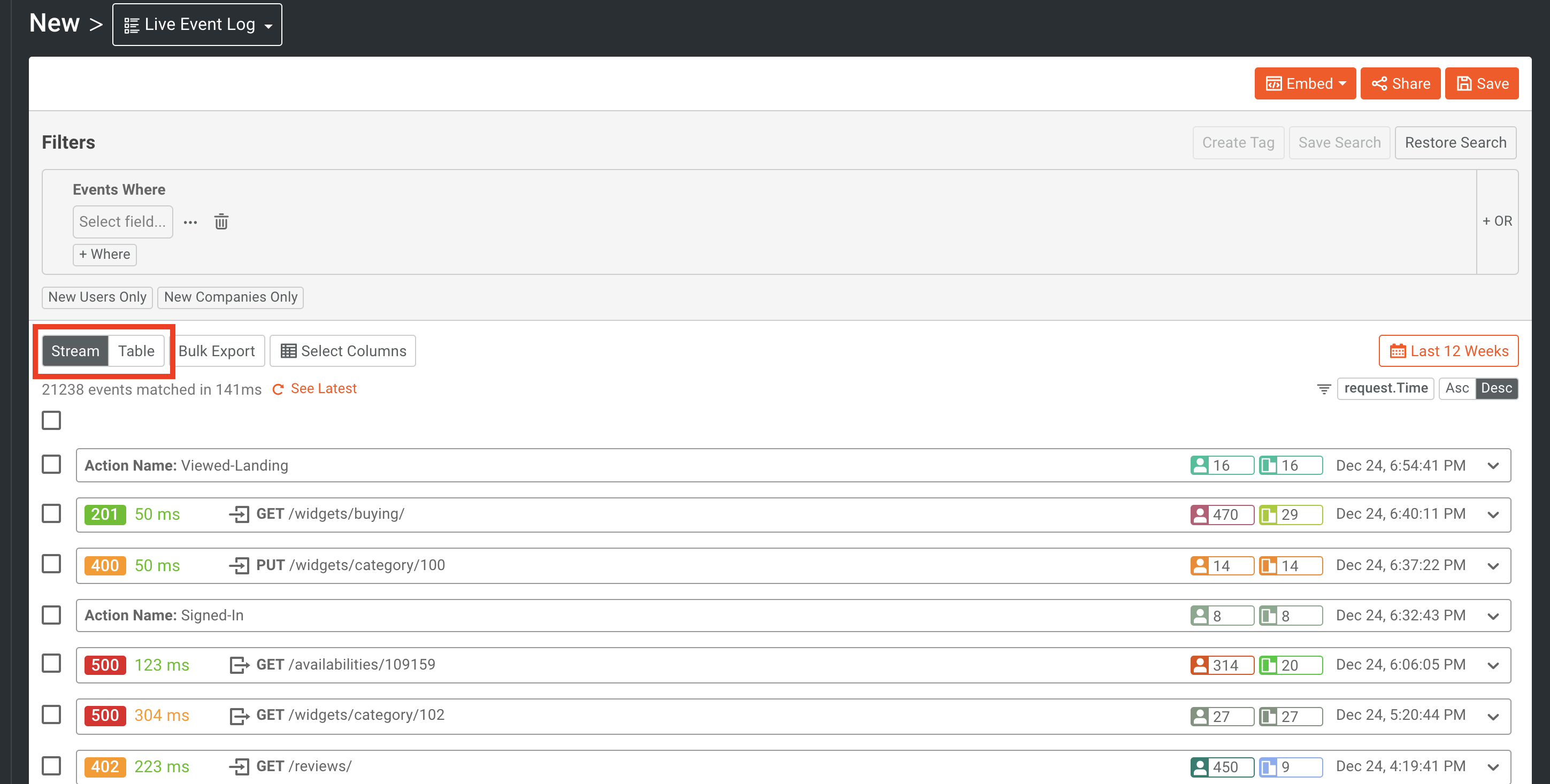 Live Event Log | Moesif Docs