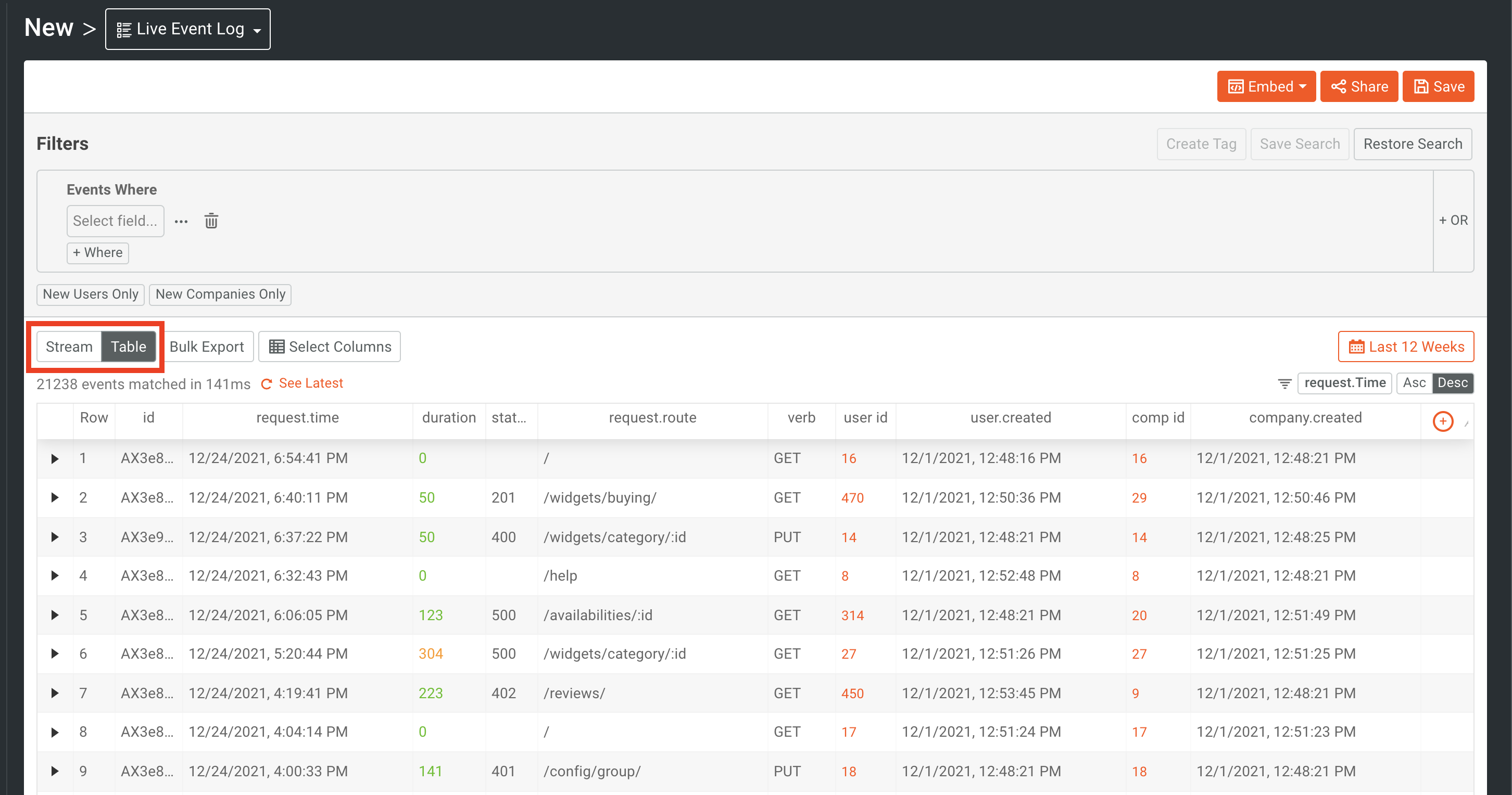 Live Event Log | Moesif Docs