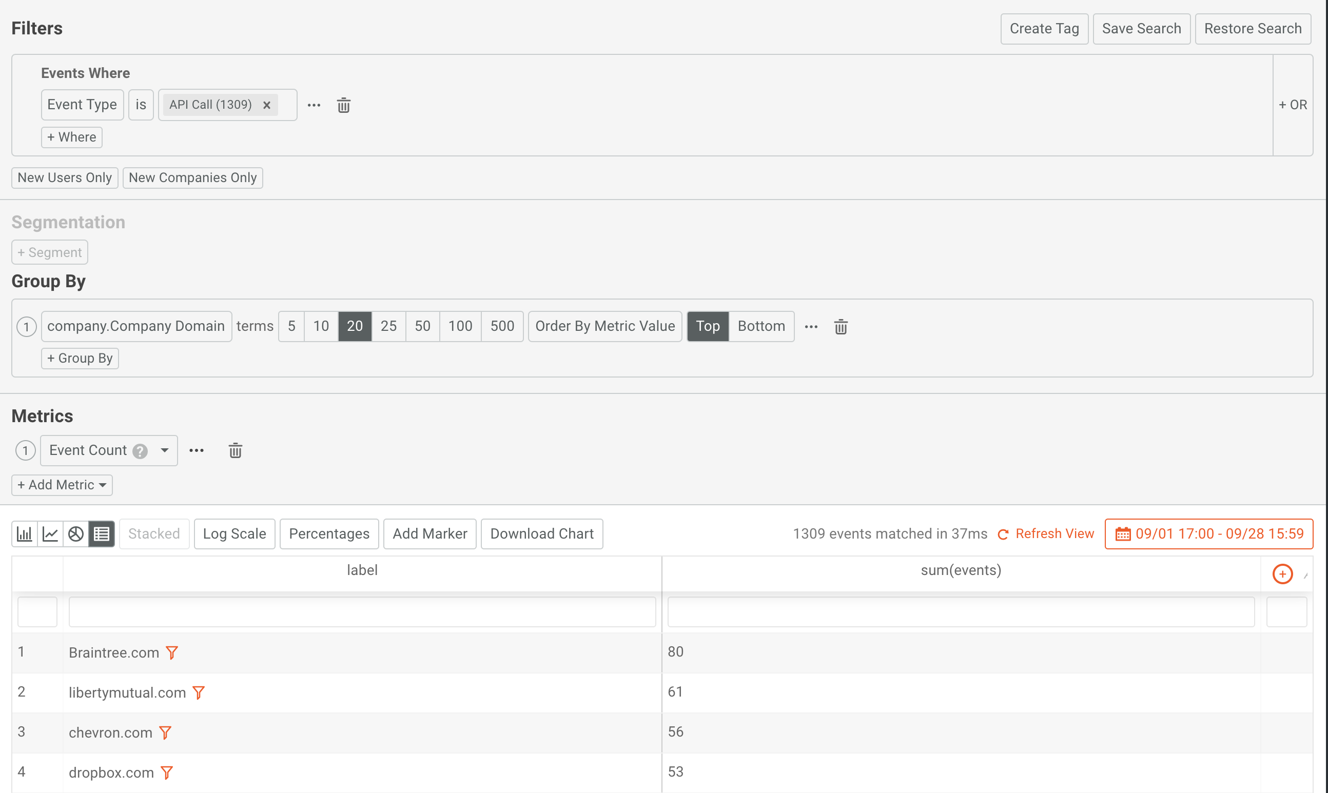 Segmentation Reports | Moesif Docs