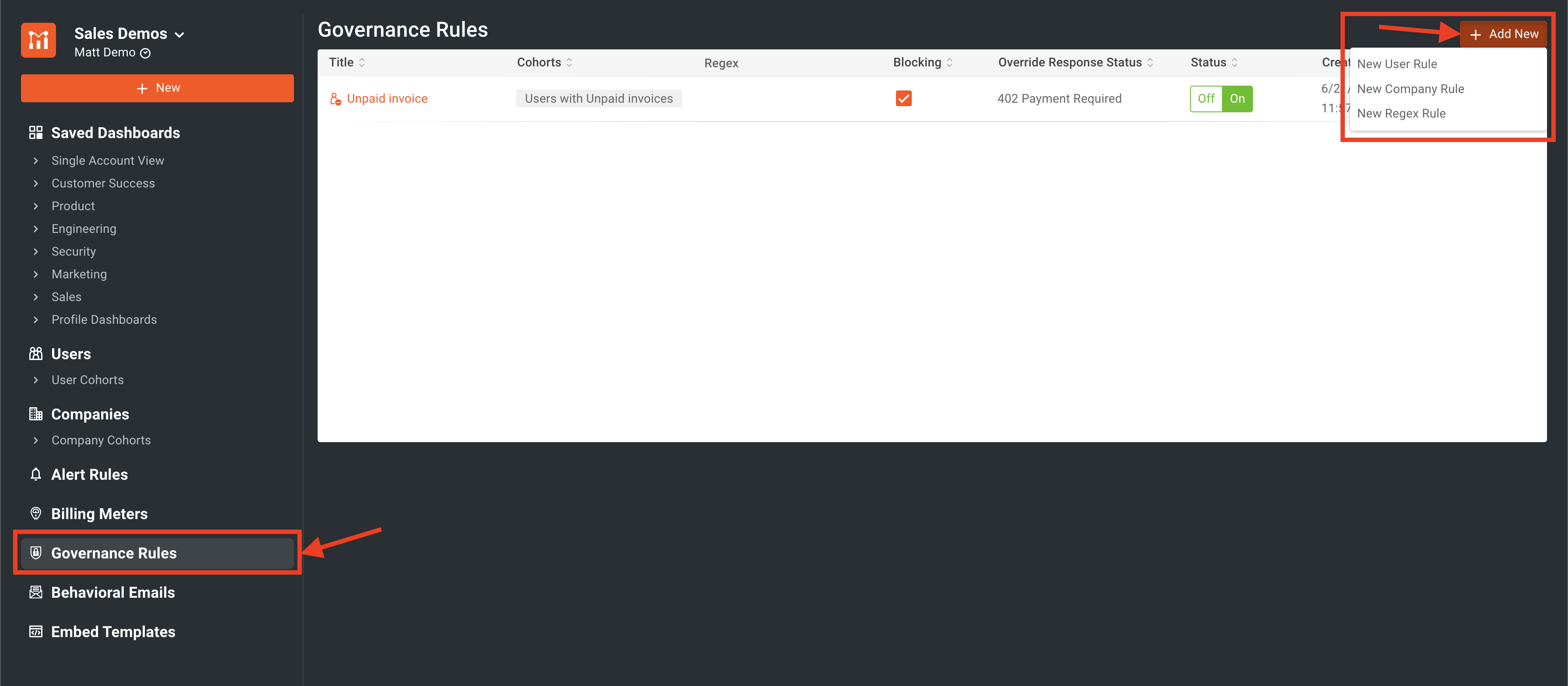 Creating Governance Rules | Moesif Docs