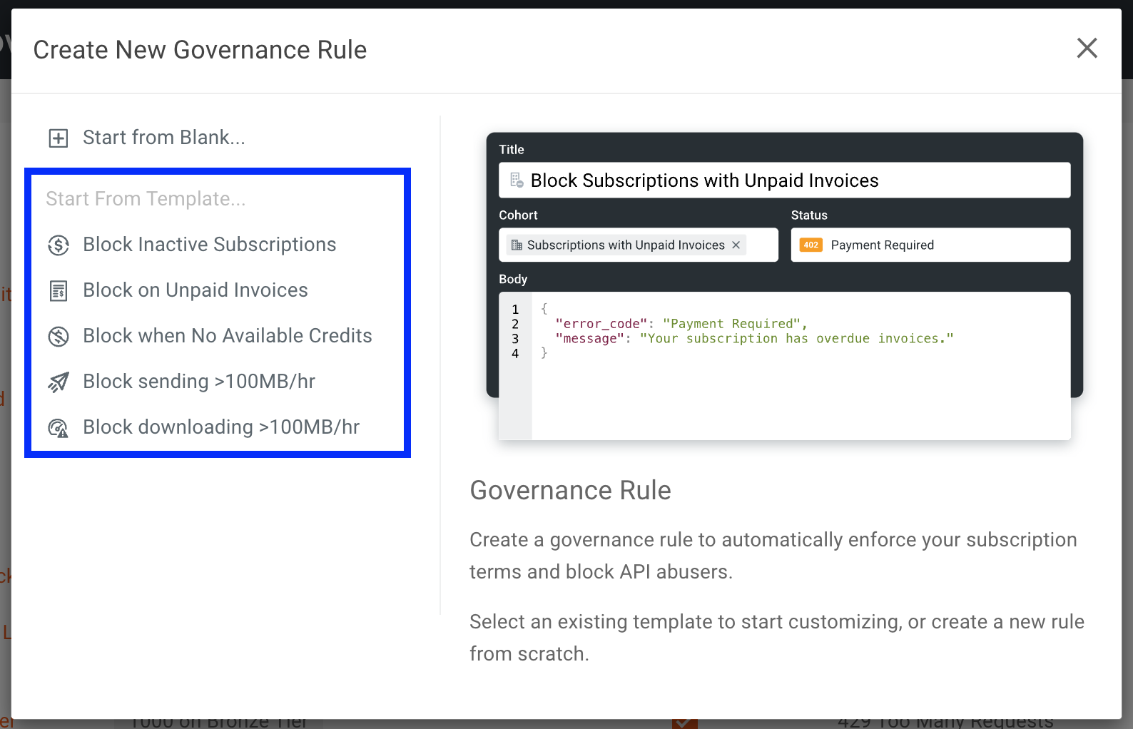 Creating Governance Rules | Moesif Docs