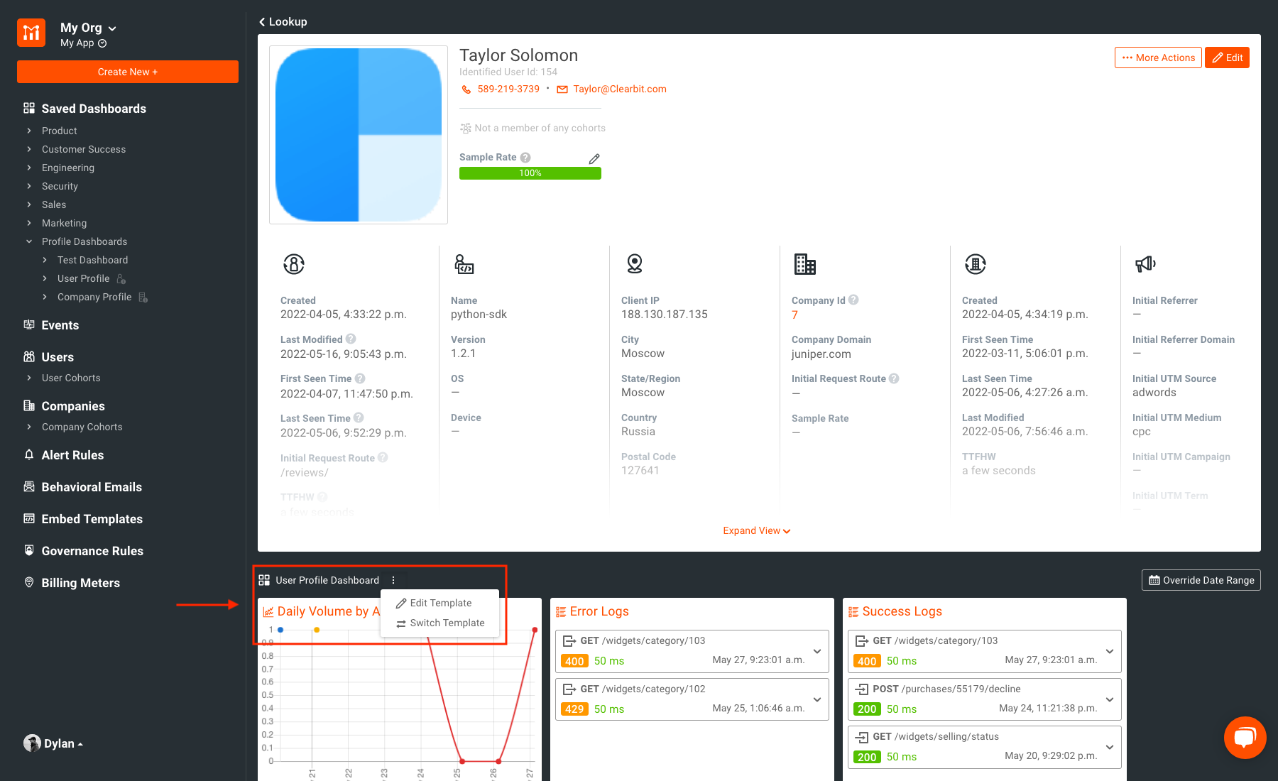 Profile Dashboards | Moesif Docs